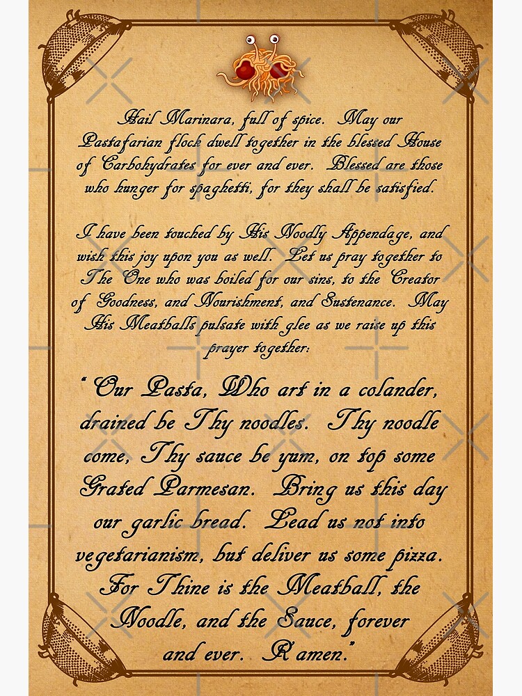 Pastafarian prayer to the Flying Spaghetti Monster Premium Matte ...