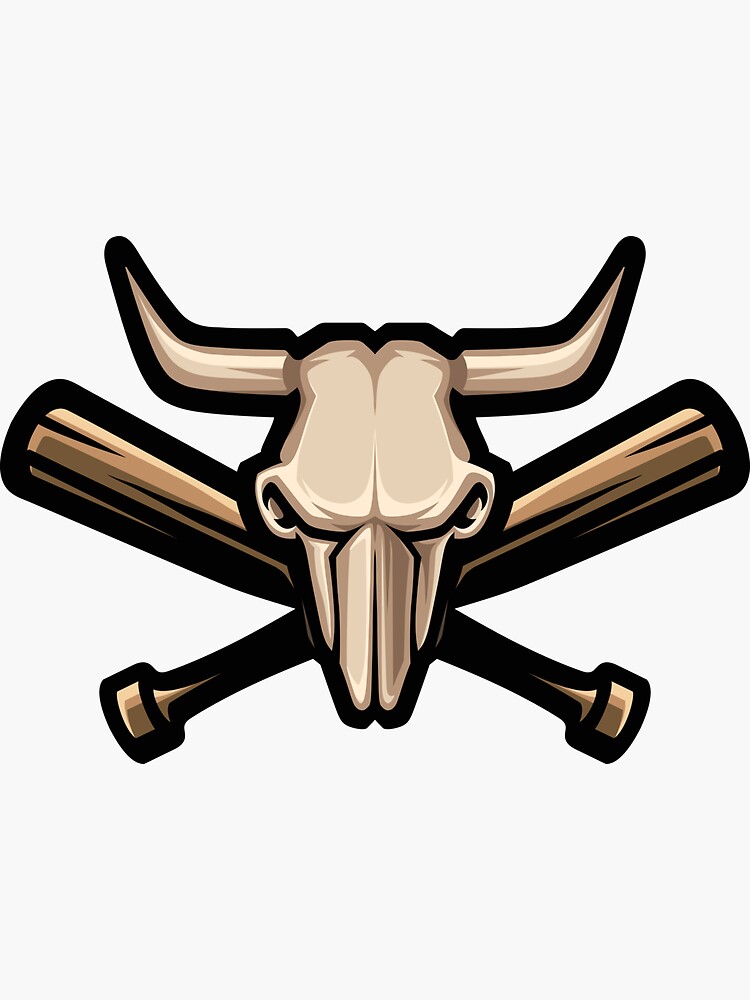 "skull, cow, bull, buffalo, bison, baseball bats," Sticker for Sale by ...