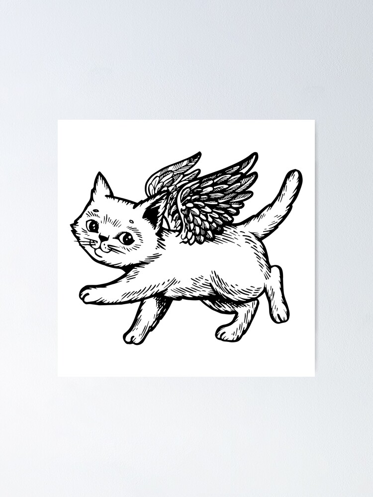 Póster «Ángel volando lindo gatito. el color blanco» de alexwro | Redbubble