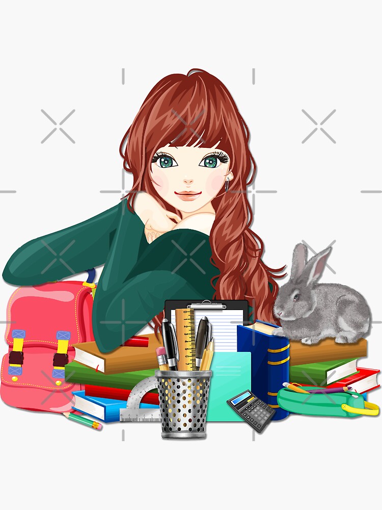 "preppy school supplies cute school girl" Sticker for Sale by PRINYOS ...