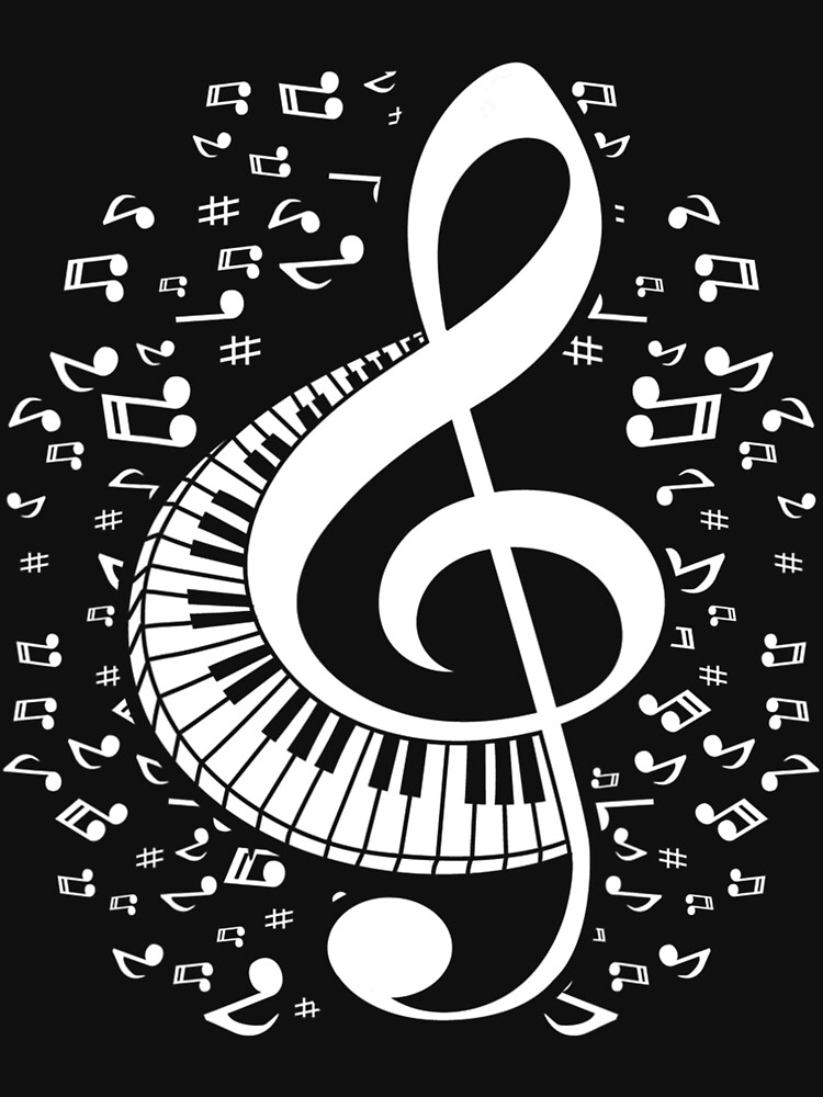 "Treble Clef Keyboard Classical Music Notes Pianist Piano" T-shirt for ...