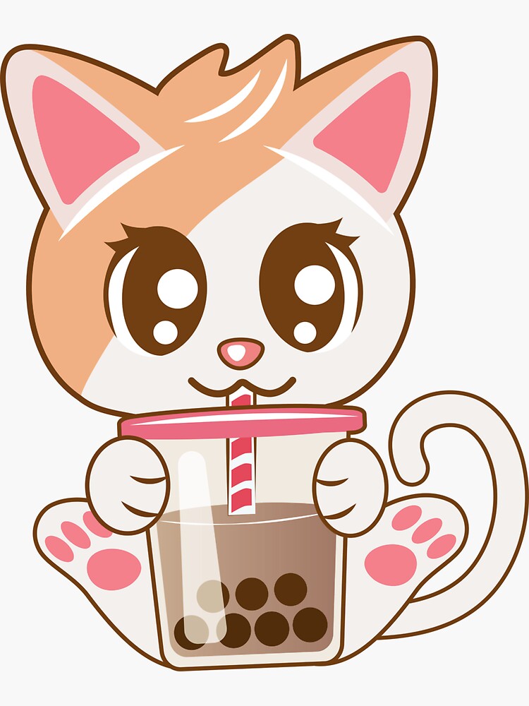 "cat drinking boba tea, cat drinking milk" Sticker for Sale by THROUGH ...