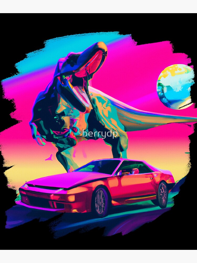 "T Rex Dinosaur Chasing Sports Car In Space Tyrannosaurus Rex" Poster ...