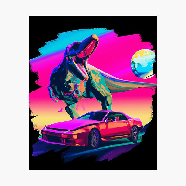 "T Rex Dinosaur Chasing Sports Car In Space Tyrannosaurus Rex ...