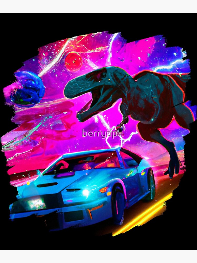 "T Rex Dinosaur Chasing Sports Car In Space Tyrannosaurus Rex" Poster ...