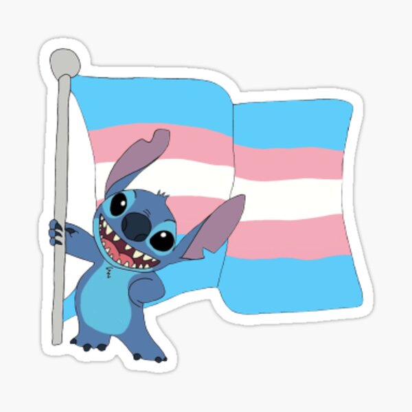 "Stitch holding trans pride flag" Sticker for Sale by tiny-rib | Redbubble