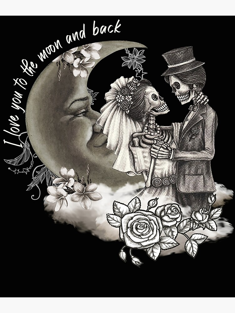 Lámina fotográfica «Skull Lover Skeleton Te amo hasta la luna y los ...
