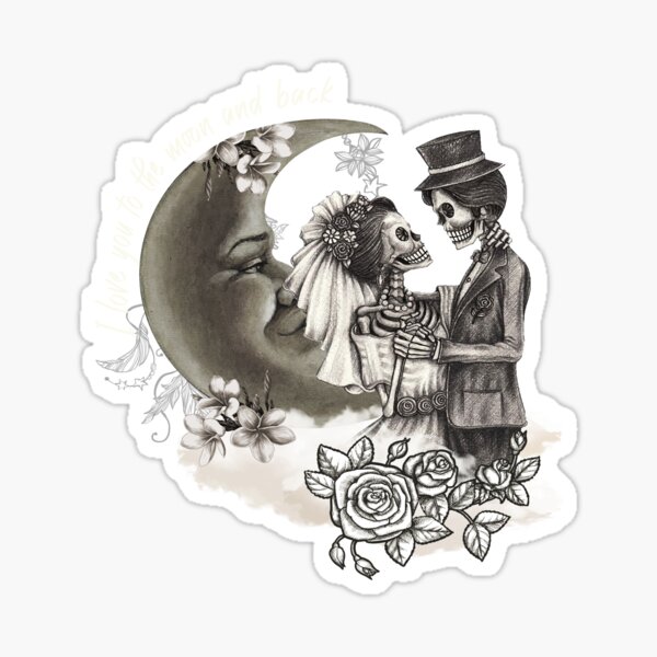 Pegatina «Skull Lover Skeleton Te amo hasta la luna y los huesos de la ...