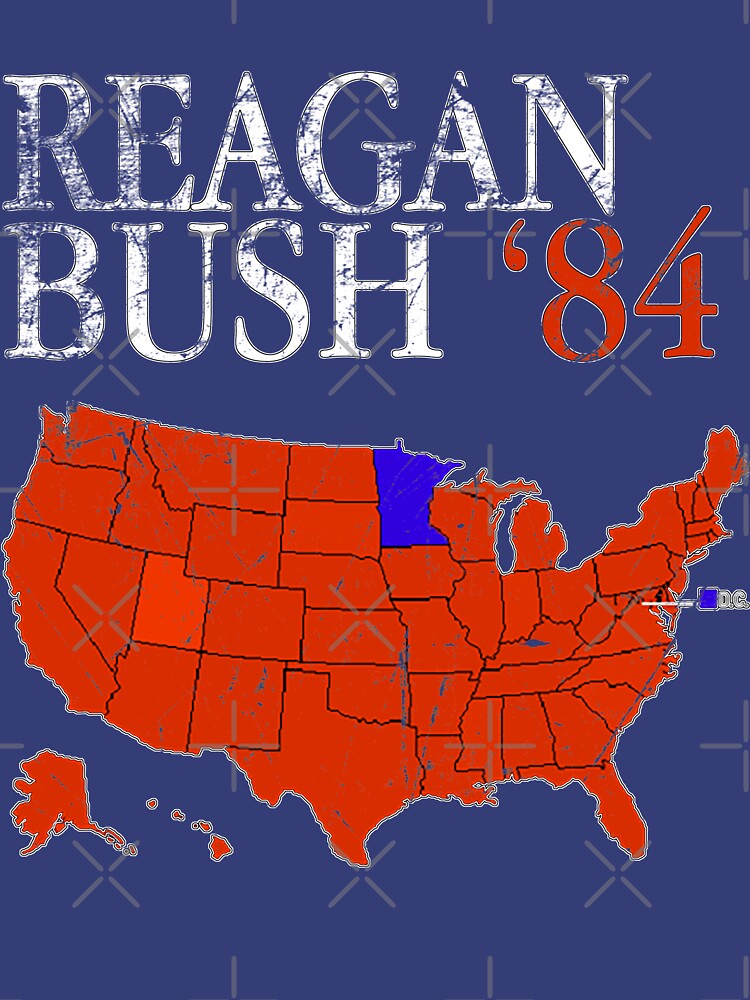 "Vintage Style Distressed Reagan Bush '84 Retro Logo Red White Blue ...