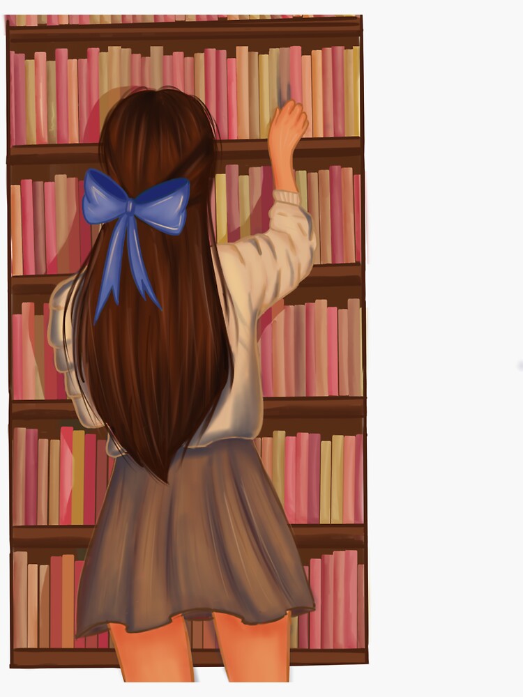 "Girl picking a book from bookshelf sticker" Sticker for Sale by ...