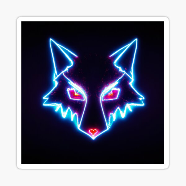 "Minimalistic neon fox with blue electric-like outline and red ...