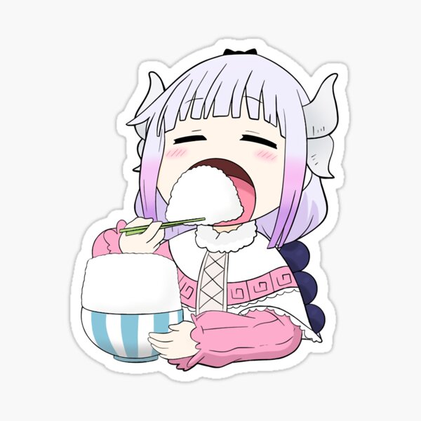 "Kanna eating rice - Miss Kobayashi’s Dragon Maid Anime" Sticker for ...