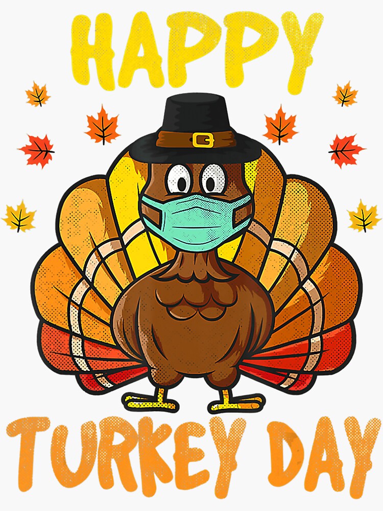 Pegatina «Feliz día del pavo acción de gracias pavo enmascarado otoño ...