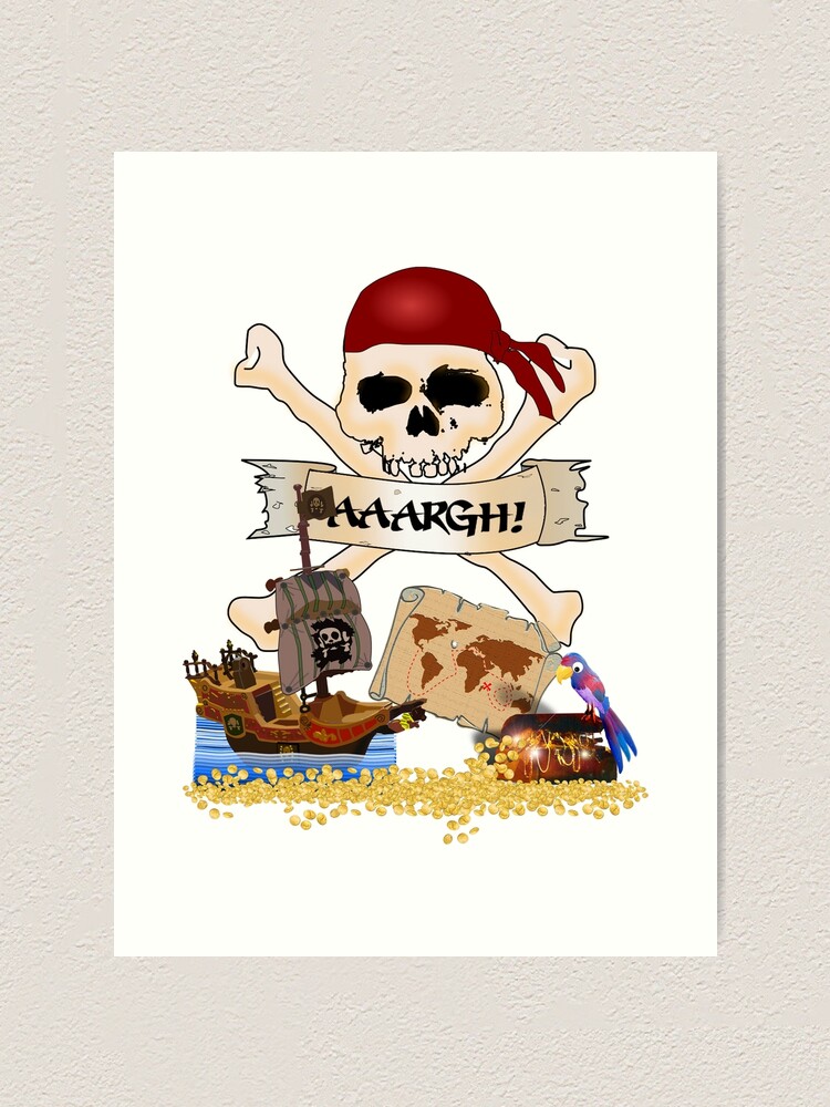 "Pirate Icons - Jolly Roger, Treasure Chest, Pirate Ship" Art Print by ...