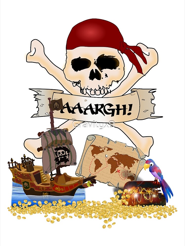 "Pirate Icons - Jolly Roger, Treasure Chest, Pirate Ship" Art Print by ...