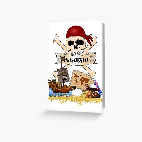 "Pirate Icons - Jolly Roger, Treasure Chest, Pirate Ship" Greeting Card ...
