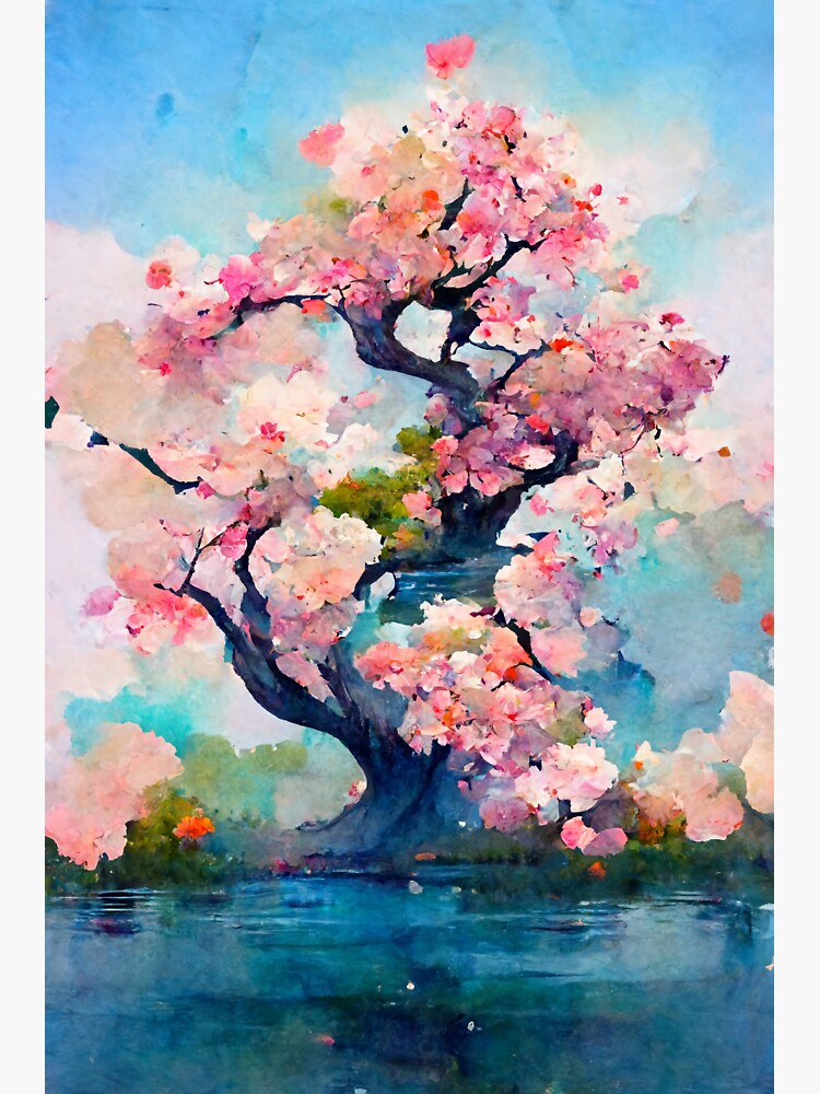 "Japanese Cherry Tree" Sticker for Sale by itsuki-ota-art | Redbubble