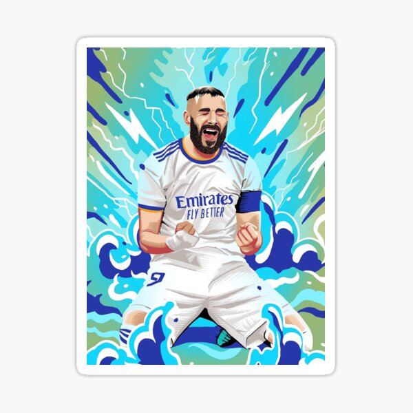 "Benzema goal illustration" Sticker for Sale by Arjun-Hayden | Redbubble