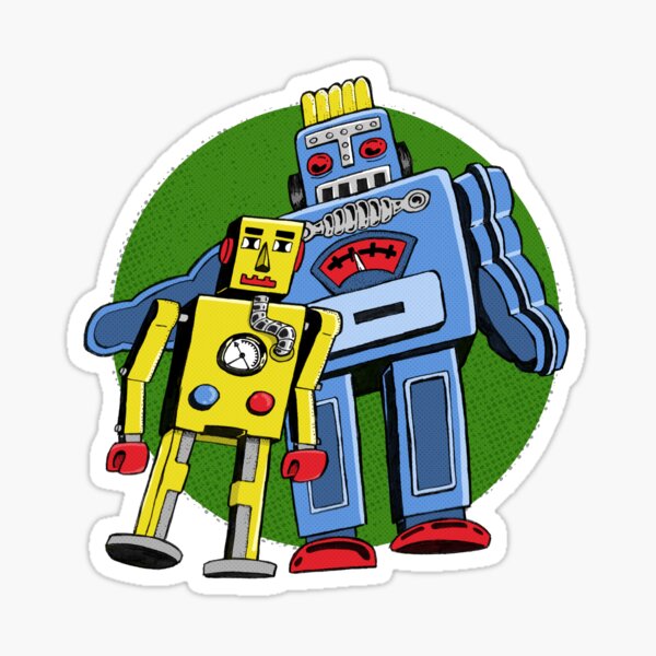 "Retro Robots" Sticker for Sale by pencilfury | Redbubble