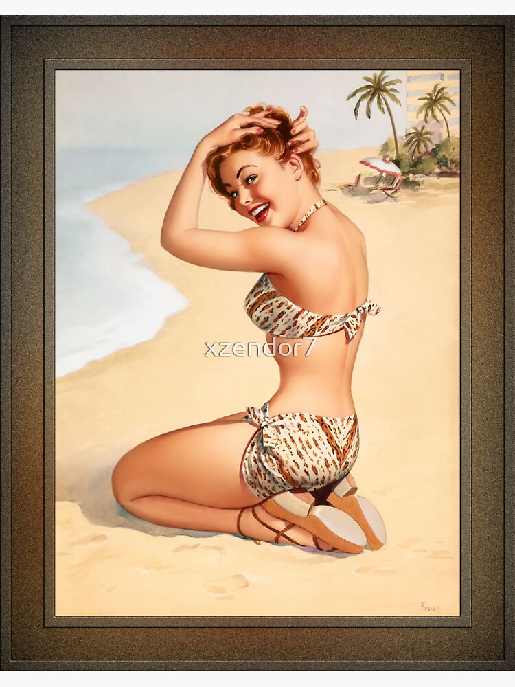 "Sandy Beach by Pearl Alice Frush Remastered Vintage Art Xzendor7 Reproductions" Sticker for ...