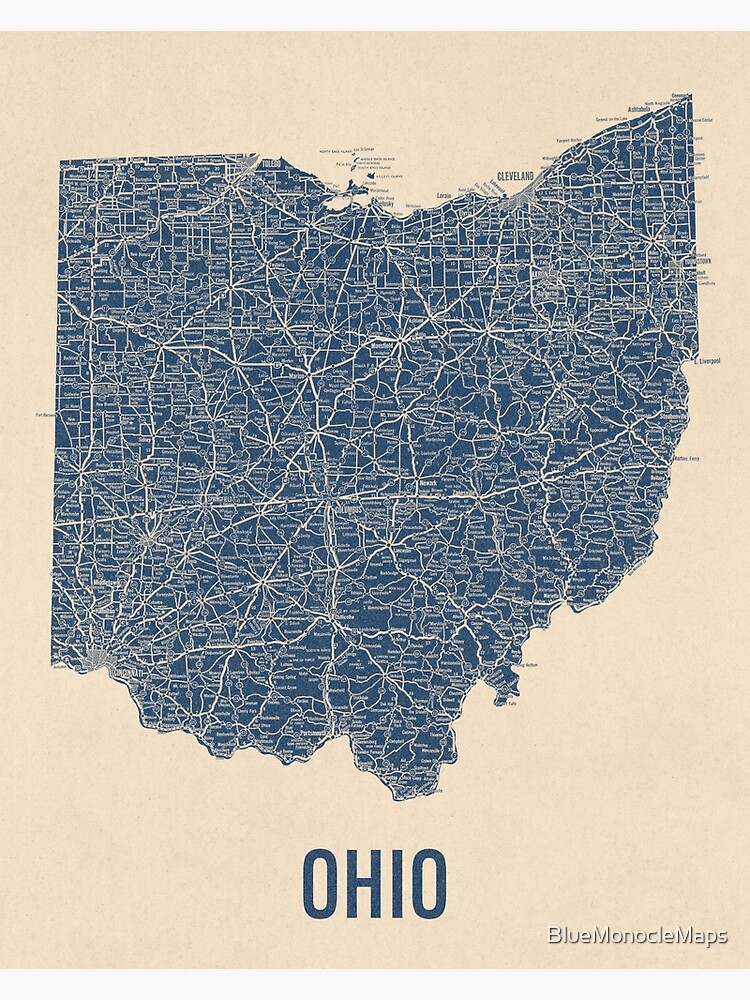 "Vintage Ohio Road Map, Blue on Beige #1" Poster for Sale by ...