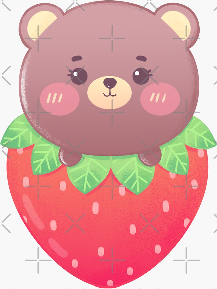 "Cute StrawBearry" Sticker for Sale by Minidooods | Redbubble