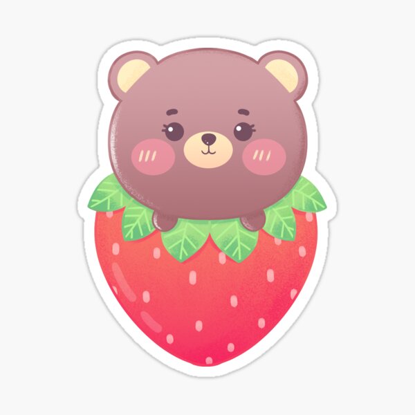 "Cute StrawBearry" Sticker for Sale by Minidooods | Redbubble