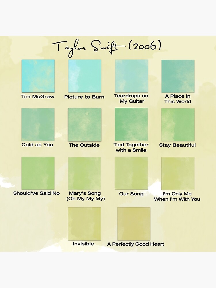 "Taylor Swift Debut Album Watercolor Song Swatches" Poster for Sale by ...