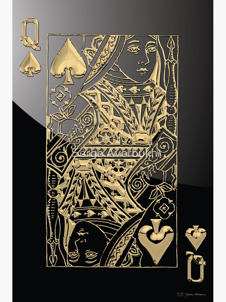 "Queen of Spades in Gold over Black " Sticker for Sale by Captain7 ...