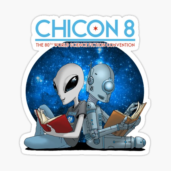 "Chicon 8: Alien and Robot Reading" Sticker for Sale by Chicon-8 ...