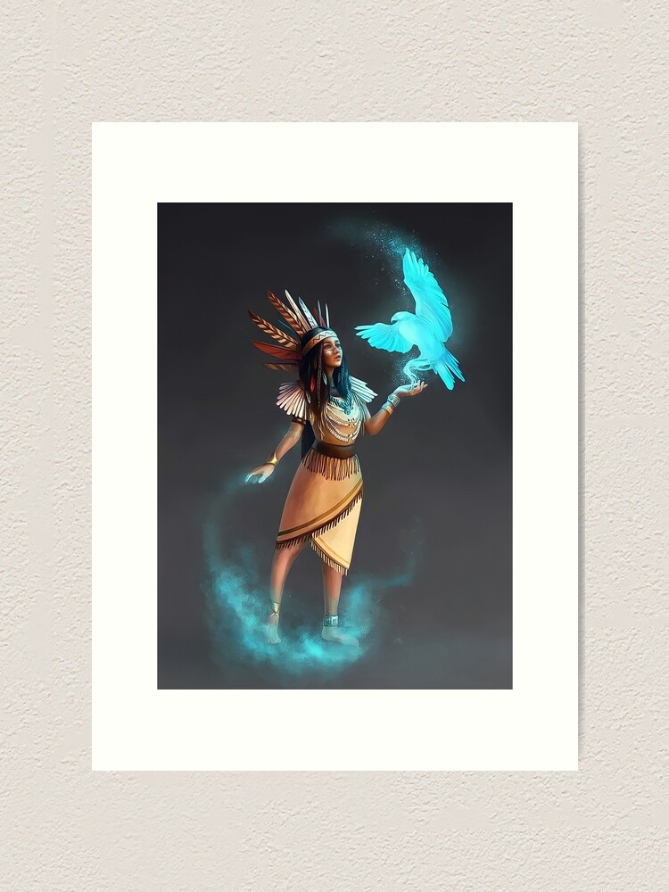 "Native Apache Aztec Mayan Blue Bird Girl" Art Print for Sale by ...