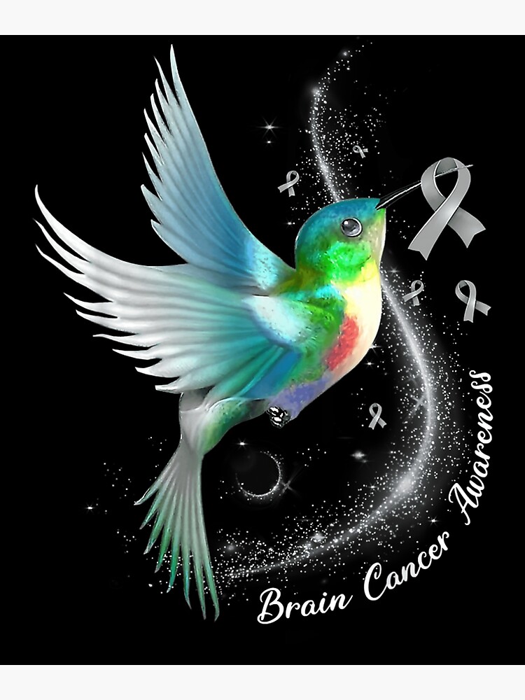 "Grey Ribbon Hummingbird Brain Cancer Awareness Month " Poster for Sale ...