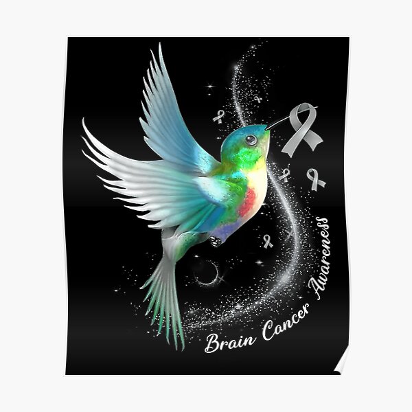 "Grey Ribbon Hummingbird Brain Cancer Awareness Month " Poster for Sale ...