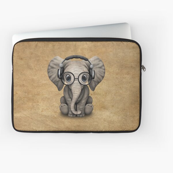 "Cute Baby Elephant Dj Wearing Headphones and Glasses" Laptop Sleeve ...
