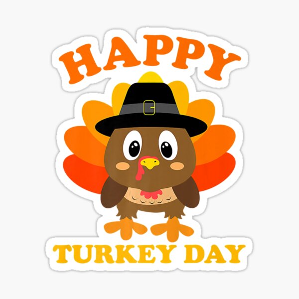 Pegatina «Feliz Día del Pavo Lindo Pequeño Peregrino Acción de Gracias ...