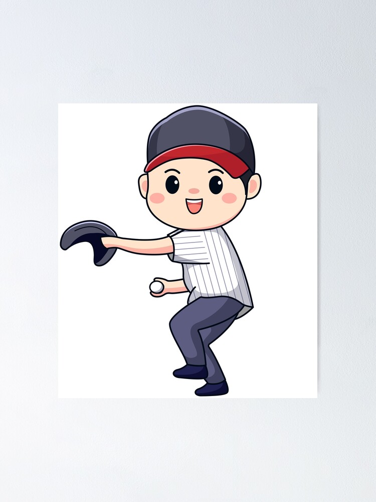 "Cute boy playing baseball kawaii chibi character design" Poster for ...