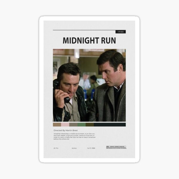 "Midnight Run movie poster 1988, action" Sticker for Sale by ...