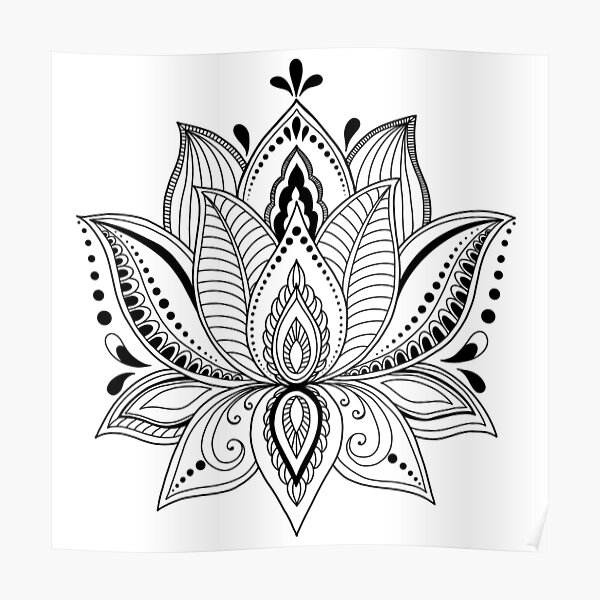 "zentangle lotus art (b&w)" Poster for Sale by fishdushi | Redbubble