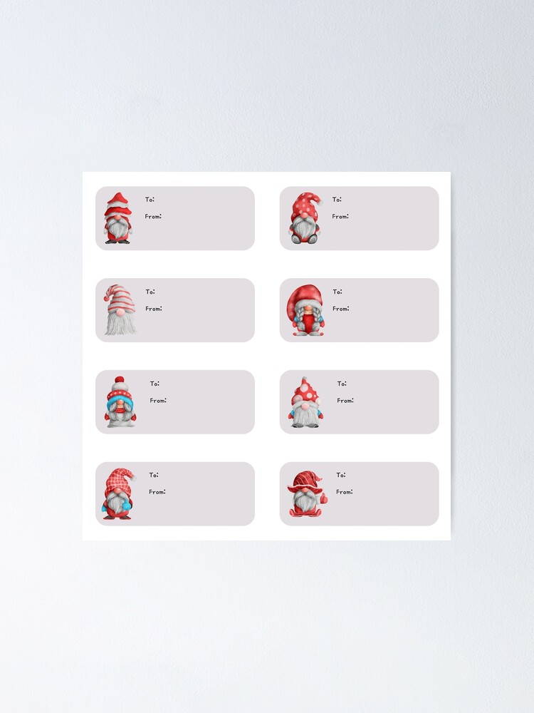 "Cute Watercolor Gnomes Christmas Present Labels Holiday Gift Tags ...