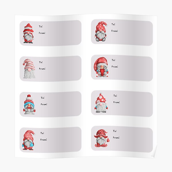 "Cute Watercolor Gnomes Christmas Present Labels Holiday Gift Tags ...