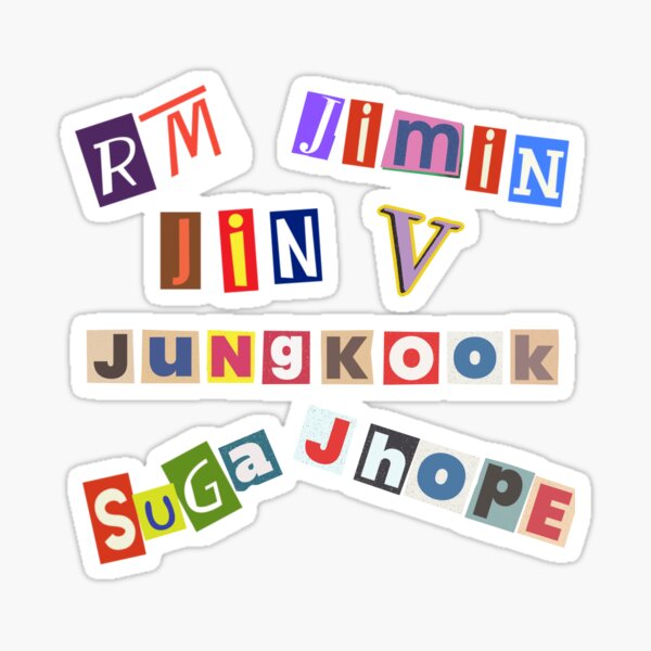 "BTS Members' Name - Written Textured Magazine Letters " Sticker for ...
