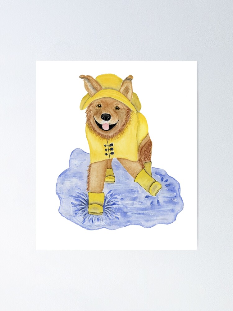 "Golden Puddle Pouncer" Poster for Sale by PawsInTheGarden | Redbubble