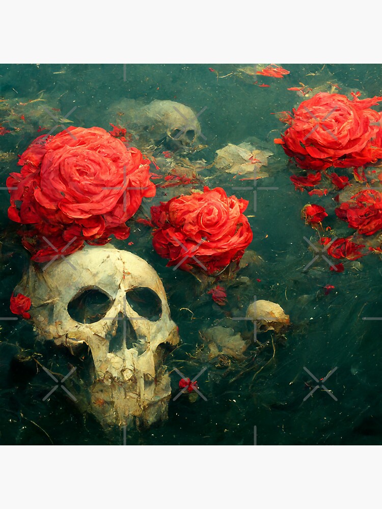 "Gothic vibe skull and red roses in the river" Sticker for Sale by ...