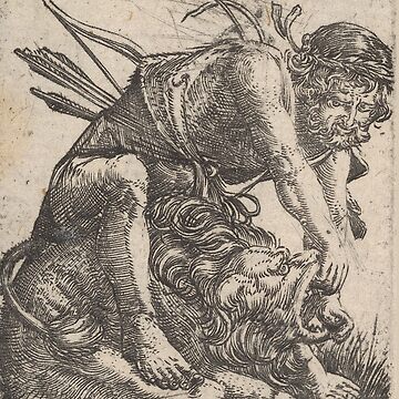 "Hercules trying to give a cat a pill (Nemean lion sitting)" Postcard ...