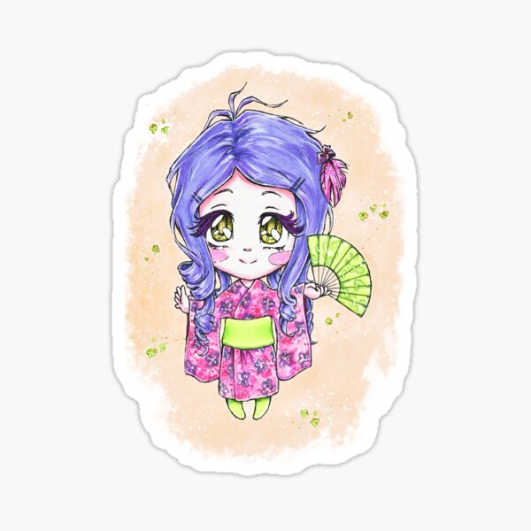 "Chibi girl wearing a pink yukata" Sticker for Sale by chidori | Redbubble
