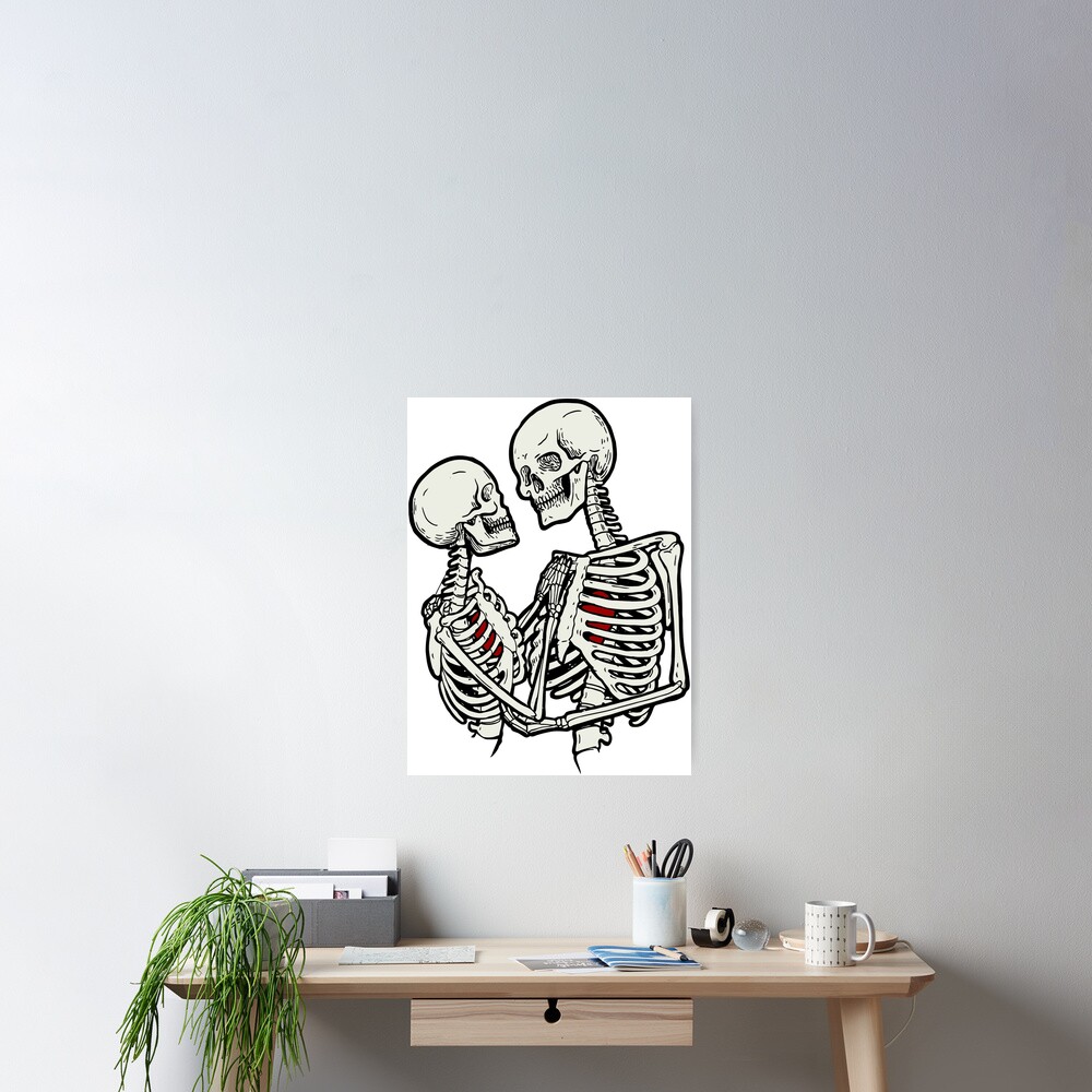 "Skeleton couple hugging and kissing in the hearth" Poster for Sale by ...