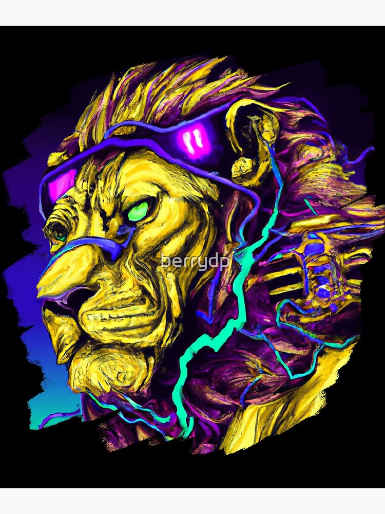 "Lion Cyborg Robot Lion Cool Alien Outer Space Artistic Retro" Art ...