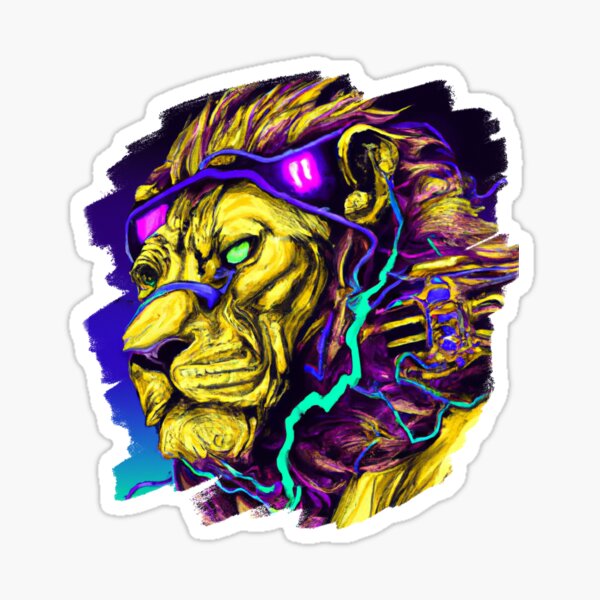 "Lion Cyborg Robot Lion Cool Alien Outer Space Artistic Retro" Sticker ...