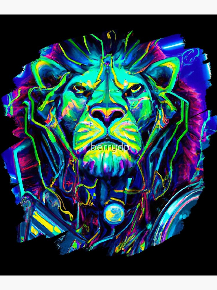 "Lion Cyborg Robot Lion Cool Alien Outer Space Artistic Retro" Poster ...