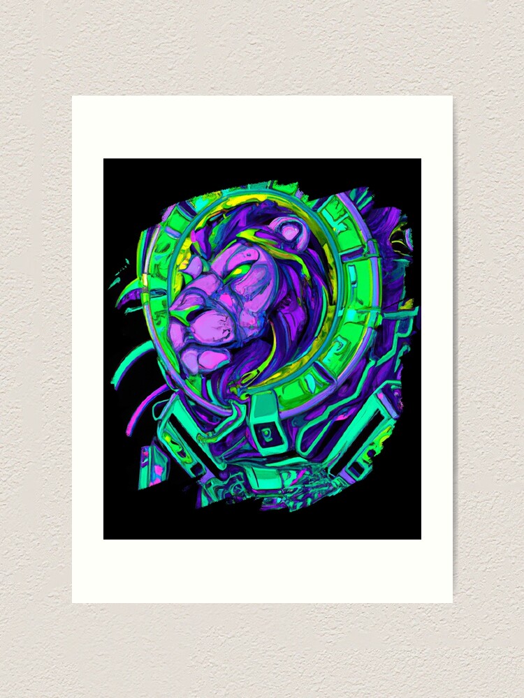"Lion Cyborg Robot Lion Cool Alien Outer Space Artistic Retro" Art ...